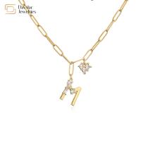 China 18k Gold Plated Paperclip Chain Letter Pendant Necklace with Diamond Zircon Heart Charm for sale