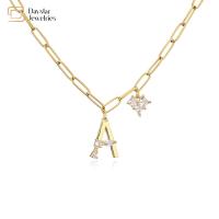 China 18k Gold Plated Paperclip Chain Letter Pendant Necklace with Diamond Zircon Heart Charm for sale