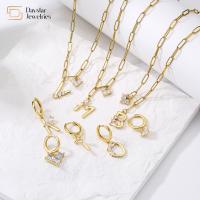 China 18k Gold Plated Paperclip Chain Letter Pendant Necklace with Diamond Zircon Heart Charm for sale