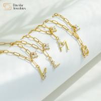 China 18k Gold Plated Paperclip Chain Letter Pendant Necklace with Diamond Zircon Heart Charm for sale