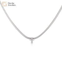 China 14k Gold Plated Stainless Steel Flat Snake Chain Necklace with Cross Diamond Zircon Pendant 45cm for sale