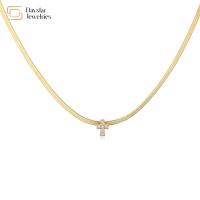 China 14k Gold Plated Stainless Steel Flat Snake Chain Necklace with Cross Diamond Zircon Pendant 45cm for sale