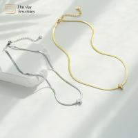 China 14k Gold Plated Stainless Steel Flat Snake Chain Necklace with Cross Diamond Zircon Pendant 45cm for sale