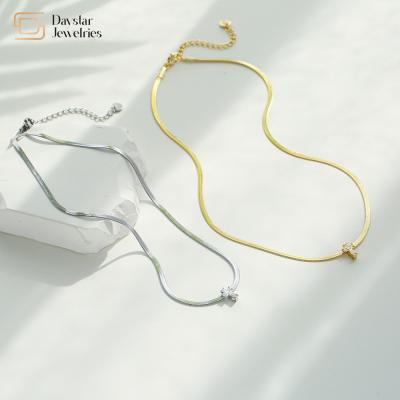 China 14k Gold Plated Stainless Steel Flat Snake Chain Necklace with Cross Diamond Zircon Pendant 45cm for sale