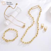 China 18k Gold Plated Stainless Steel Diamond Zircon Jewelry Set Horseshoe U Geometric Necklace Earrings Bracelet for sale