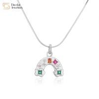 China 18k Gold Plated Rainbow Jewelry Set Colorful Diamond Gemstone Pendant Necklace Earrings for sale