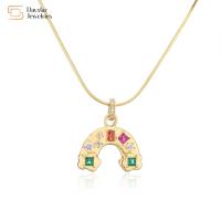 China 18k Gold Plated Rainbow Jewelry Set Colorful Diamond Gemstone Pendant Necklace Earrings for sale