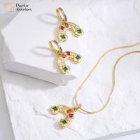 China 18k Gold Plated Rainbow Jewelry Set Colorful Diamond Gemstone Pendant Necklace Earrings for sale