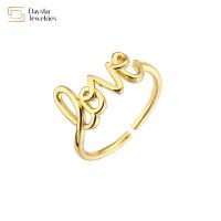 China 18k Gold Plated Love Heart Cubic Zirconia Ring Adjustable Letter Band Size 6-10 for sale