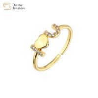 China 18k Gold Plated Love Heart Cubic Zirconia Ring Adjustable Letter Band Size 6-10 for sale