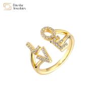 China 18k Gold Plated Love Heart Cubic Zirconia Ring Adjustable Letter Band Size 6-10 for sale