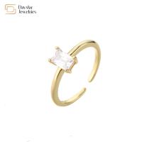 China Square Crystal Zircon 18k Diamond Rings Gold Plated Adjustable Opening for sale