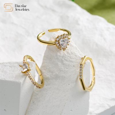 China 18k Gold Plated Heart Diamond Ring Adjustable Wedding Engagement Ring for Women Men for sale
