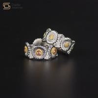 China Titanium Steel Daisy Flower Ring Hip Hop Jewelry Open Resizable 18mm for sale