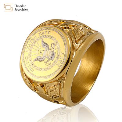 China Men Titanium Steel Signet Ring Flying Eagle Logo Badge Military Jewelry Size 8 10 for sale