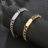 China Custom Engraved Titanium Steel Cuban Chain Bracelet Hip Hop Jewelry 8mm for sale