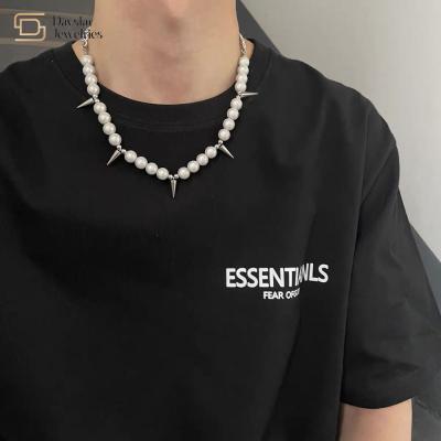China Titanium Steel Pearl Cone Pendant Hip Hop Necklace for Women Men 18 Inch for sale