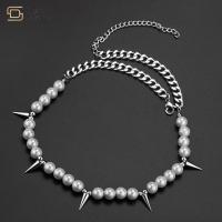 China Titanium Steel Pearl Cone Pendant Hip Hop Necklace for Women Men 18 Inch for sale