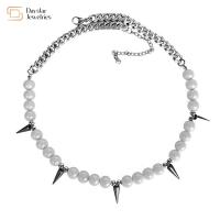 China Titanium Steel Pearl Cone Pendant Hip Hop Necklace for Women Men 18 Inch for sale