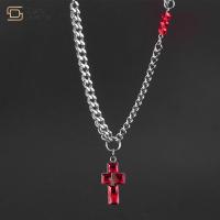 China Titanium Steel Hip Hop Red Cross Pendant Necklace Choker Chain 45cm for sale