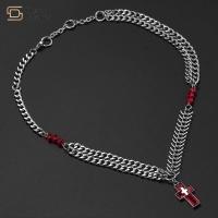 China Titanium Steel Hip Hop Red Cross Pendant Necklace Choker Chain 45cm for sale