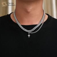 China Hip Hop Cuban Link Chain Necklace Titanium Steel Cross Pendant Double Layer 60cm for sale