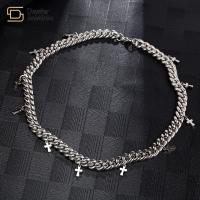 China Titanium Steel Cross Pendant Necklace Hip Hop Cuban Link Chain Choker 50cm for sale