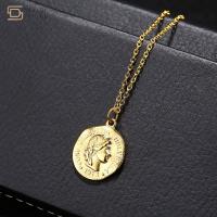 China 18k Gold Plated Titanium Steel Irregular Queen Elizabeth Coin Pendant Necklace 45cm for sale
