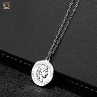 China 18k Gold Plated Titanium Steel Irregular Queen Elizabeth Coin Pendant Necklace 45cm for sale
