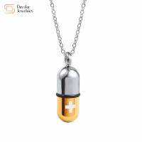 China Titanium Steel Pill Capsule Perfume Bottle Necklace Urn Pendant Removable 50mm for sale
