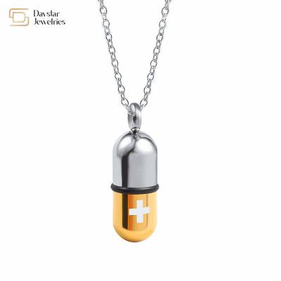 China Titanium Steel Pill Capsule Perfume Bottle Necklace Urn Pendant Removable 50mm for sale