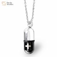 China Titanium Steel Pill Capsule Perfume Bottle Necklace Urn Pendant Removable 50mm for sale
