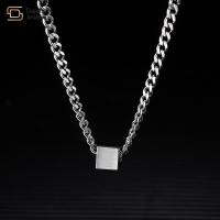 China Titanium Steel Hip Hop Cuban Chain Necklace Square Block Pendant Choker 55cm for sale