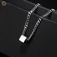 China Titanium Steel Hip Hop Cuban Chain Necklace Square Block Pendant Choker 55cm for sale