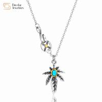 China Titanium Steel Turquoise Maple Leaf Pendant Necklace Goro Takahashi Engraved 18in for sale