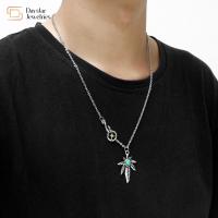 China Titanium Steel Turquoise Maple Leaf Pendant Necklace Goro Takahashi Engraved 18in for sale
