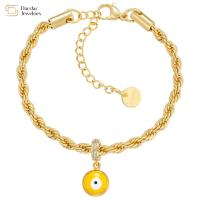 China Gold Plated Stainless Steel Enamel Evil Eye Pendant Bracelet 18cm for sale