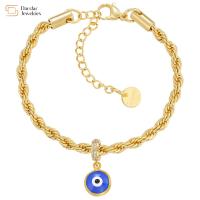 China Gold Plated Stainless Steel Enamel Evil Eye Pendant Bracelet 18cm for sale