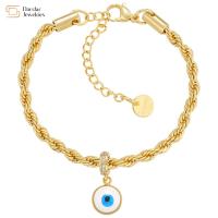 China Gold Plated Stainless Steel Enamel Evil Eye Pendant Bracelet 18cm for sale