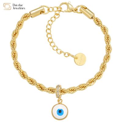 China Gold Plated Stainless Steel Enamel Evil Eye Pendant Bracelet 18cm for sale