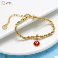 China Gold Plated Stainless Steel Enamel Evil Eye Pendant Bracelet 18cm for sale