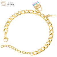 China Gold Plated Stainless Steel Butterfly Charm Bracelet with Key Lock Pendant 8mm Cuban Link for sale