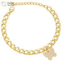 China Gold Plated Stainless Steel Butterfly Charm Bracelet with Key Lock Pendant 8mm Cuban Link for sale