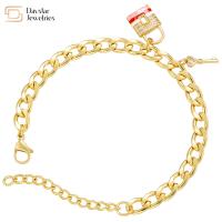 China Gold Plated Stainless Steel Butterfly Charm Bracelet with Key Lock Pendant 8mm Cuban Link for sale