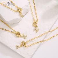 China Gold Plated Diamond Initial Letter Pendant Necklace Stainless Steel Paperclip Chain 18 Inch for sale