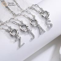 China Gold Plated Diamond Initial Letter Pendant Necklace Stainless Steel Paperclip Chain 18 Inch for sale