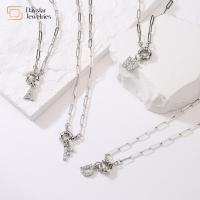 China Gold Plated Diamond Initial Letter Pendant Necklace Stainless Steel Paperclip Chain 18 Inch for sale