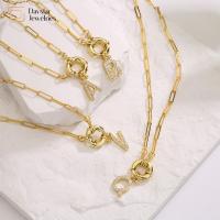 China Gold Plated Diamond Initial Letter Pendant Necklace Stainless Steel Paperclip Chain 18 Inch for sale