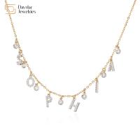 China Diamond Zircon Letter Pendant Necklace Stainless Steel Gold Plated 18mm DIY Jewelry for sale