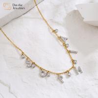 China Diamond Zircon Letter Pendant Necklace Stainless Steel Gold Plated 18mm DIY Jewelry for sale